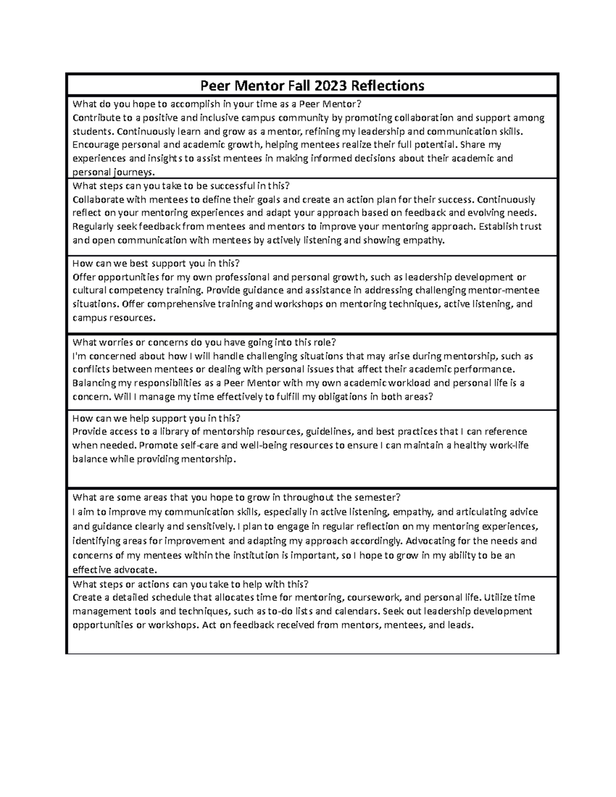 Peer Mentor Fall 2023 Reflections - Peer Mentor Fall 2023 Reflections ...