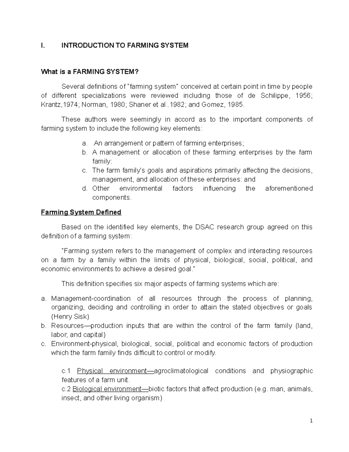 Introduction TO Farming System - I. INTRODUCTION TO FARMING SYSTEM What ...