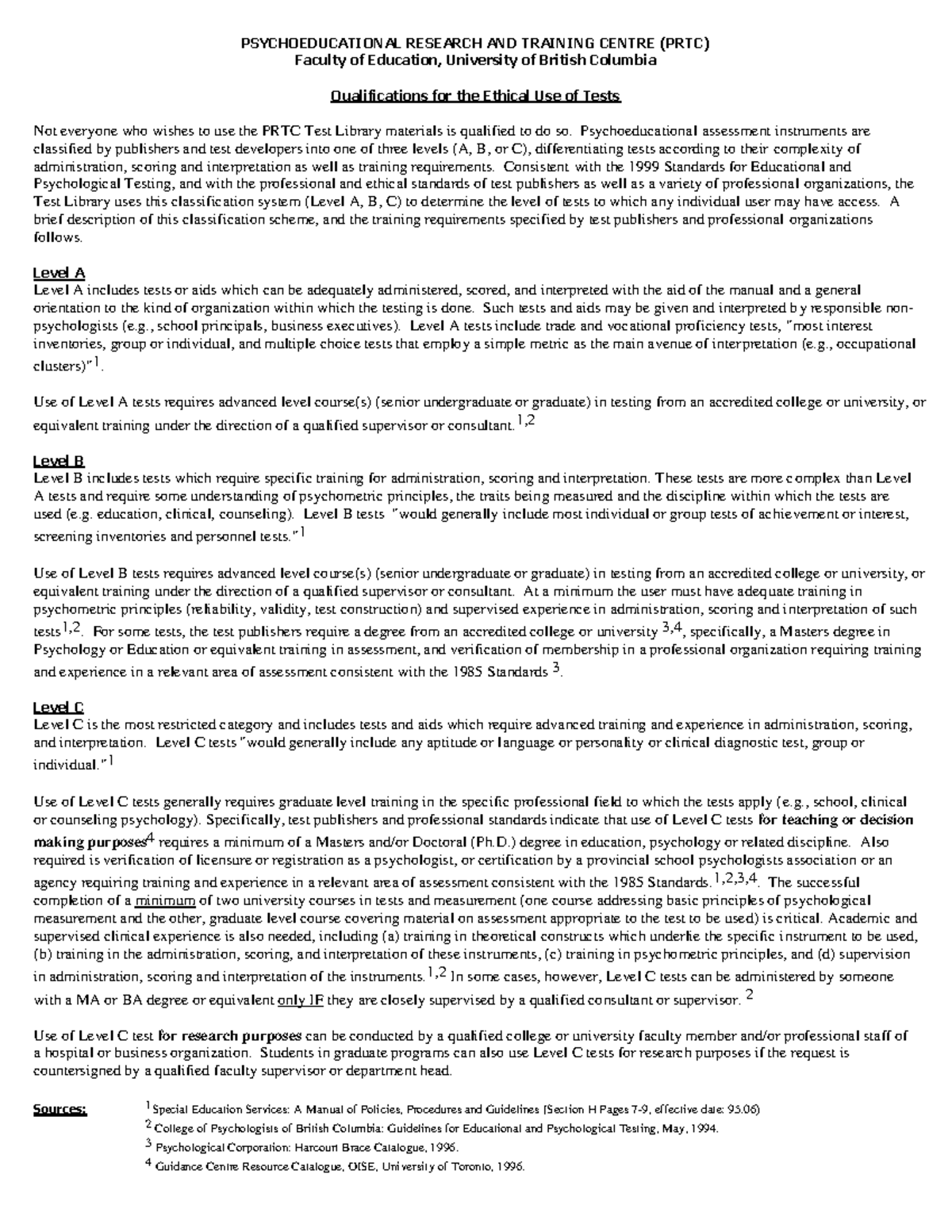 Qualifications for the Ethical Use of Tests - PSYCHOEDUCATIONAL ...
