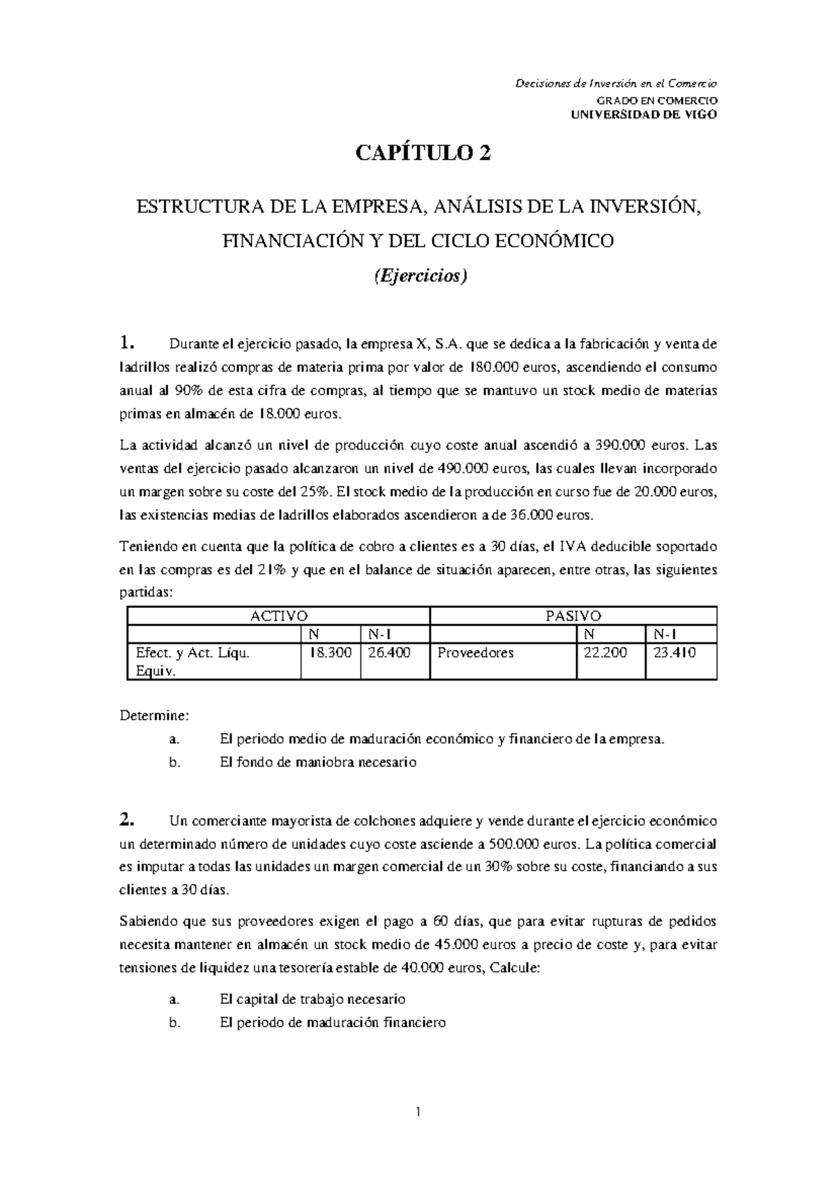 Ejercicios Cap2 DIC 2022 23a - Decisiones de Inversión en el Comercio ...