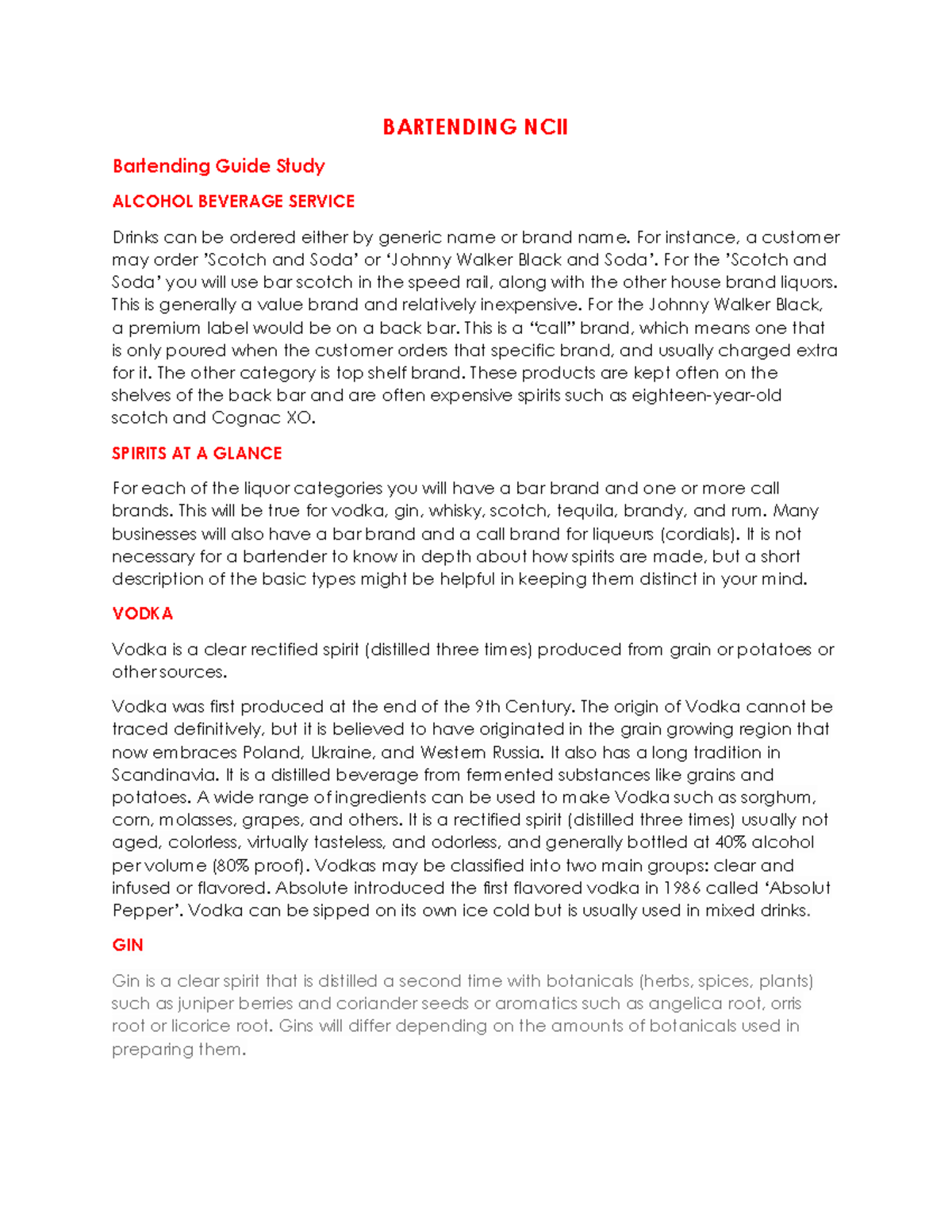 Bartending NCII 3 - STUDY GUIDE - Hospitality group of specializations ...
