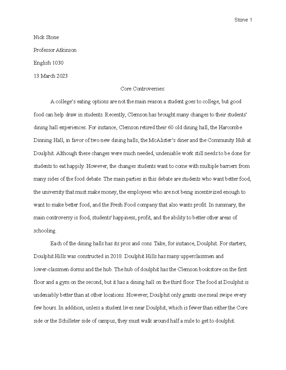 Mapping the controversy - Stone 1 Nick Stone Professor Atkinson English ...