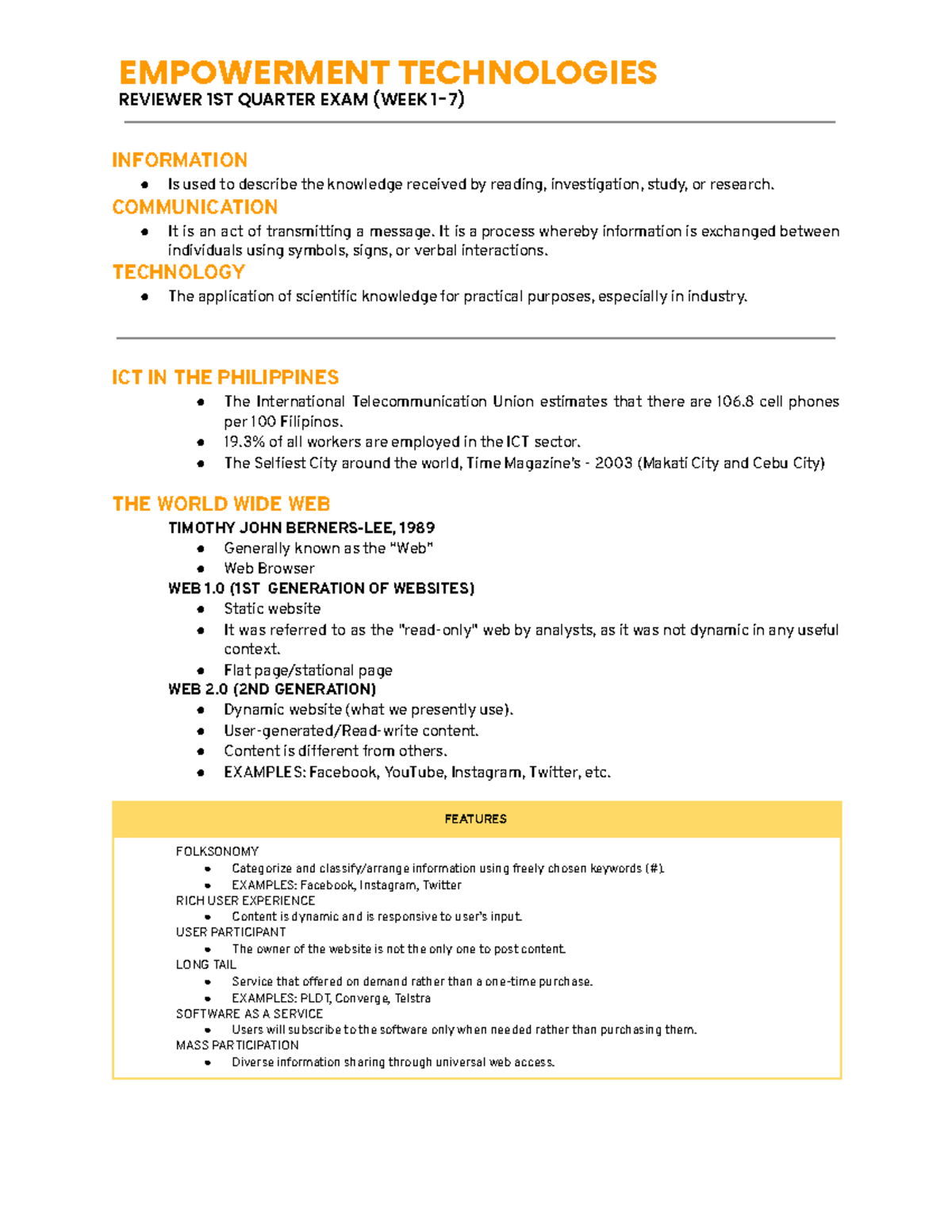 EM TECH - It is a note about emtech - REVIEWER 1ST QUARTER EXAM (WEEK 1 ...