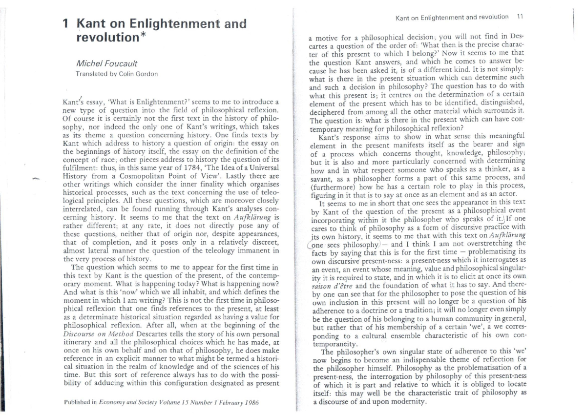 Foucault kant on enlightenment - Sociology - Studocu