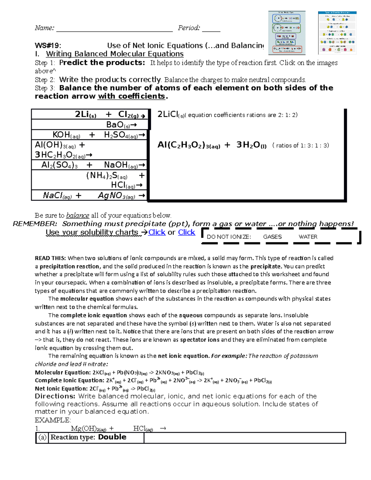 WS#19 Net Ionic Equations - Name ...