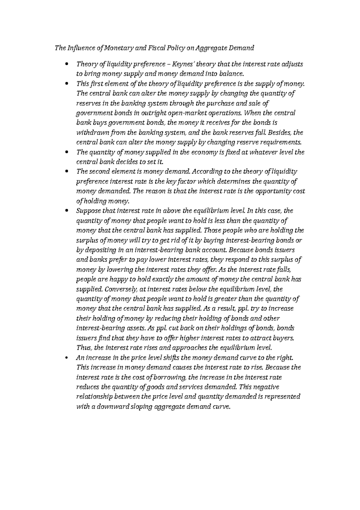 The Influence of Monetary and Fiscal Policy on Aggregate Demand - This ...