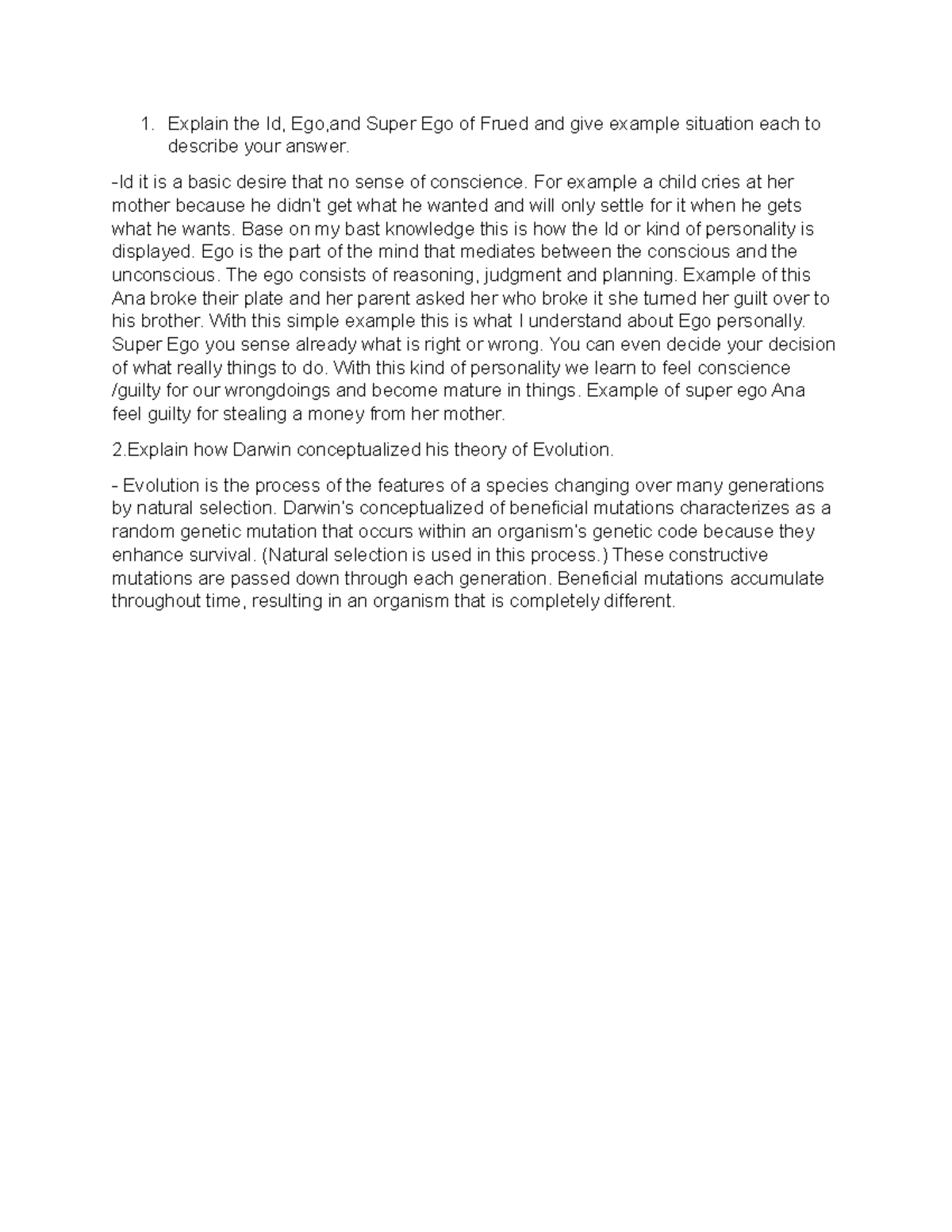 3505 bingco Quiz 1( Set 2) - Explain the Id, Ego,and Super Ego of Frued ...