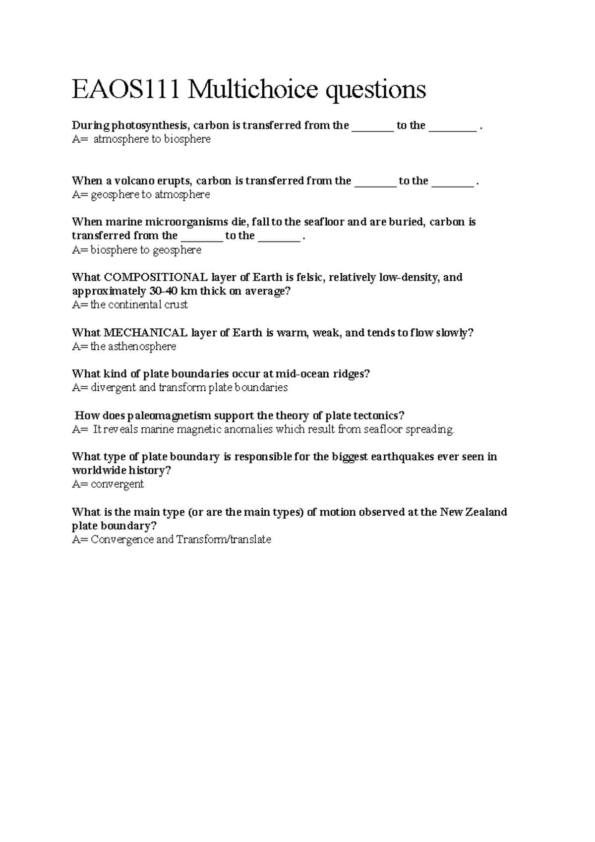 EAOS111 Multichoice questions - EAOS111 Multichoice questions During ...