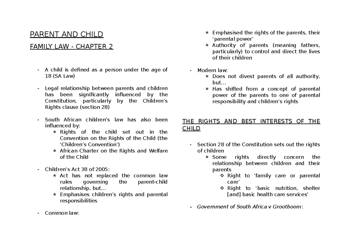 Famlaw Topic 2 - Sumarized notes on Parent and Child of Law of Persons ...