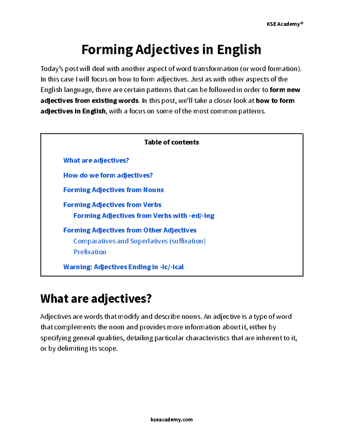 Forming-adjectives - Kurs kwalifikacyjny - Forming Adjectives in ...