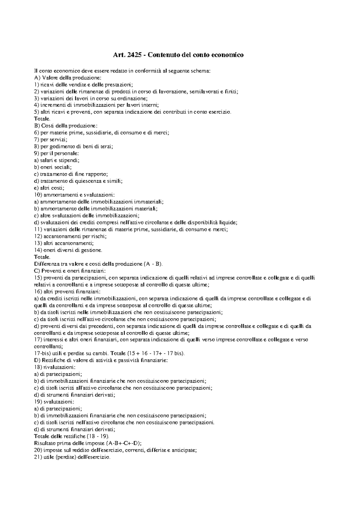 2919 19 schema di conto economico ex art. 2425 c.c - Art. 2425 ...