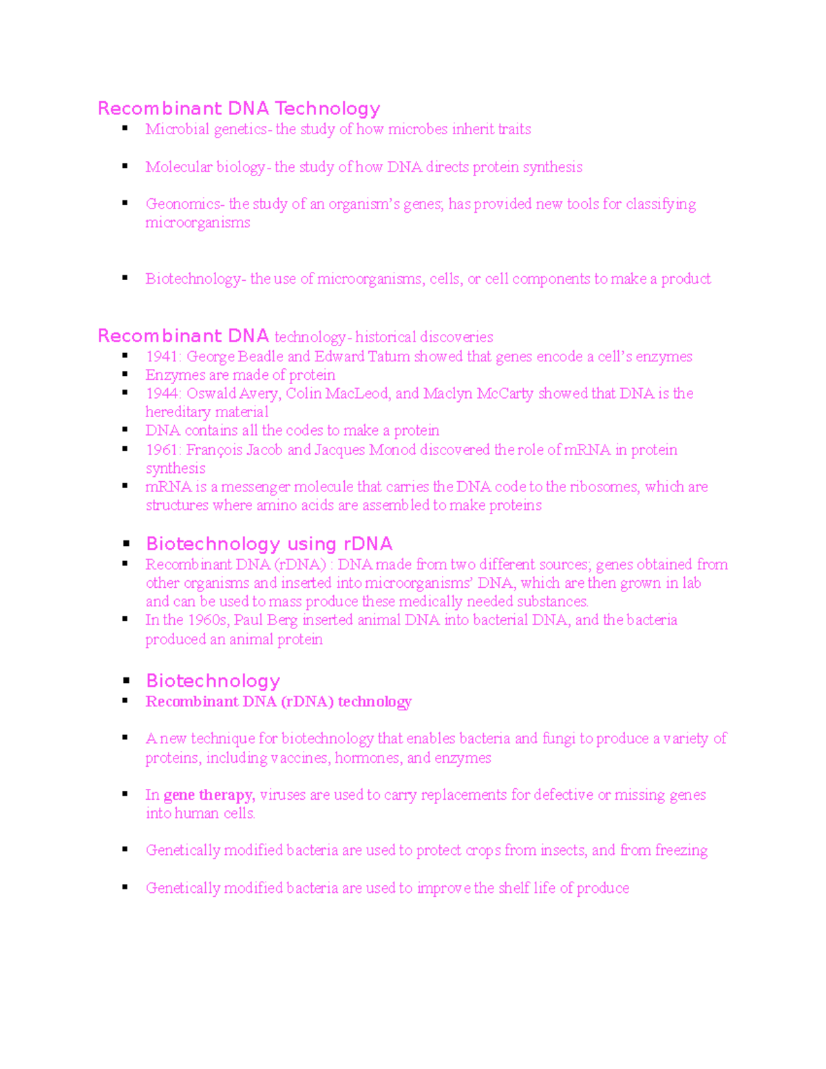 Chapter 9 Microbiology - Recombinant DNA Technology Microbial genetics ...