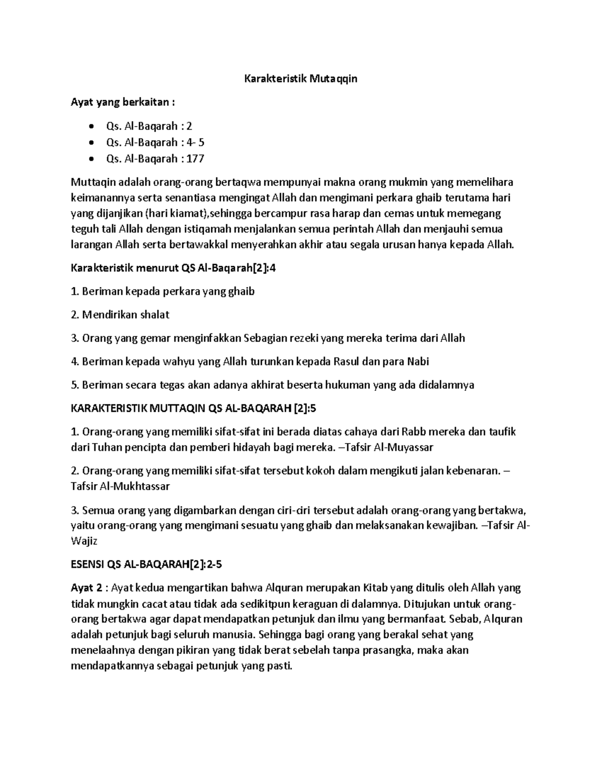 Karakteristik Mutaqqin - Karakteristik Mutaqqin Ayat yang berkaitan ...