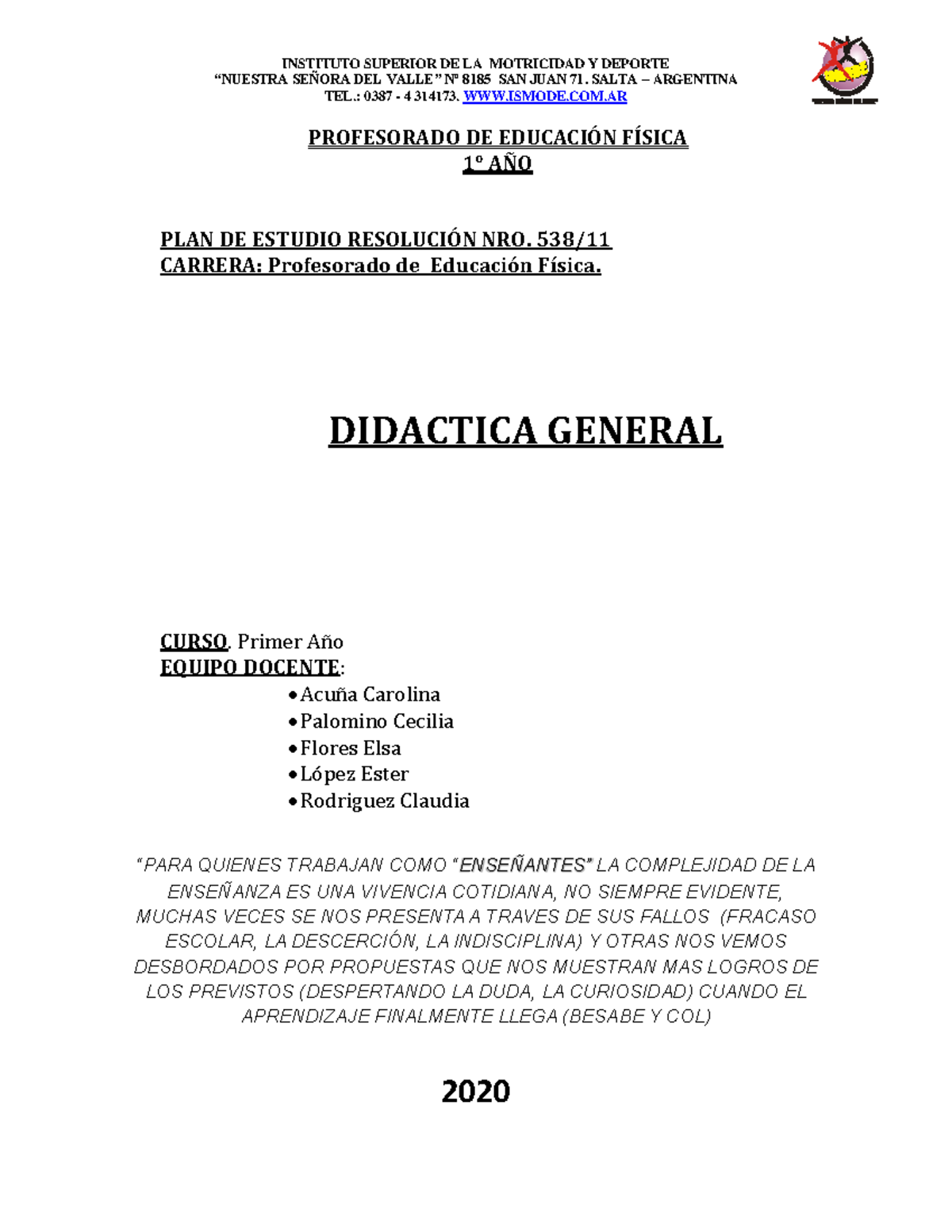 Cartilla Did-ctica Gral -ismode 2020 - INSTITUTO SUPERIOR DE LA ...