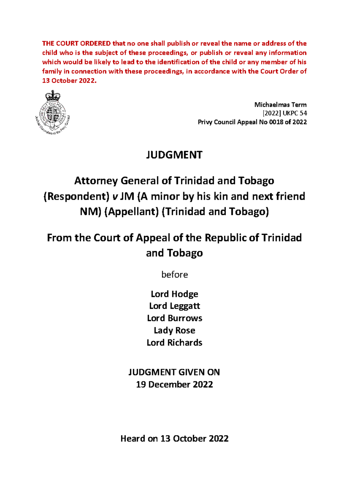 AG v JM - Case - THE COURT ORDERED that no one shall publish or reveal ...