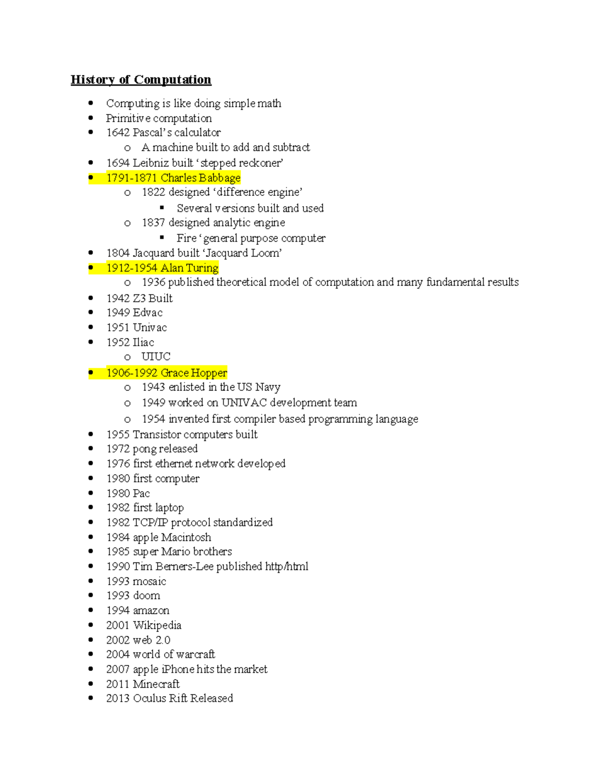 Lecture Notes History Of Computation Computing Is Like Doing Simple
