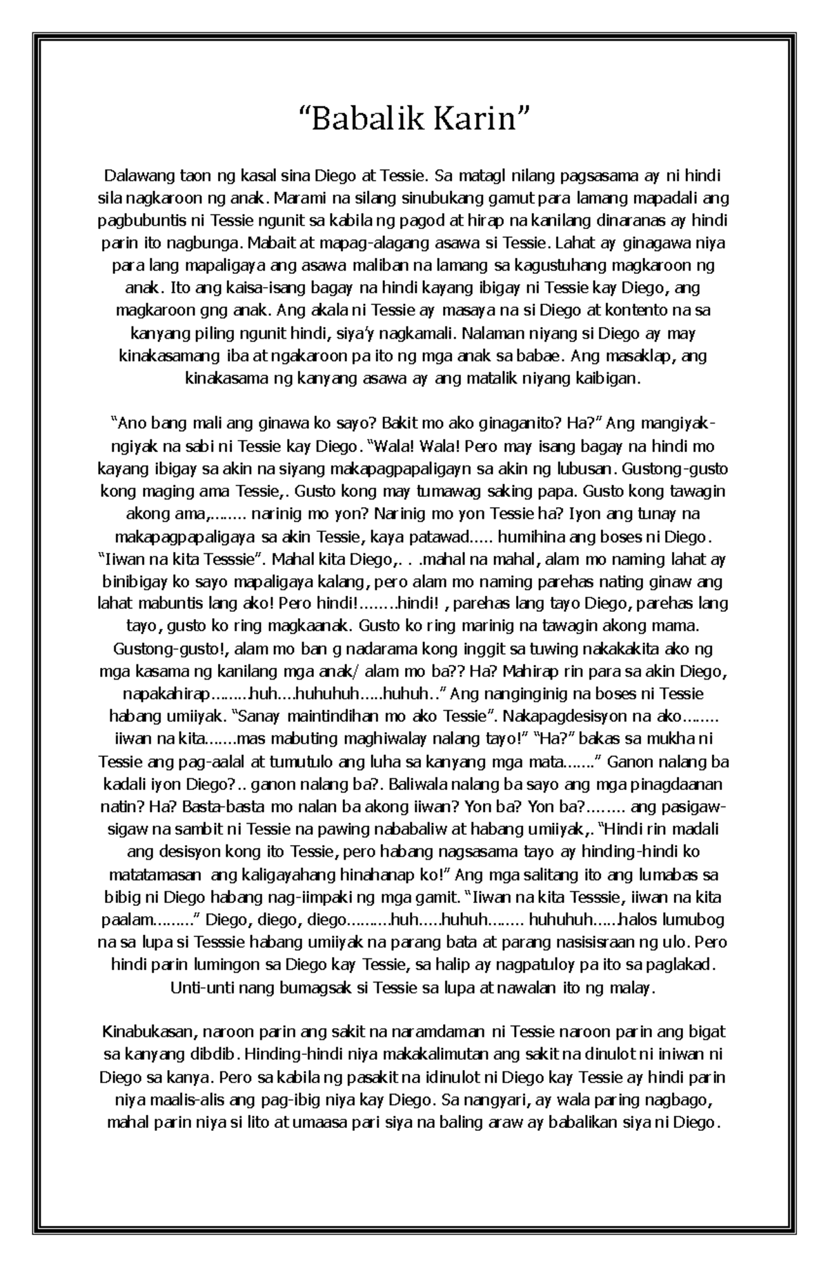 Pdfslide - Maikling kwento - “Babalik Karin” Dalawang taon ng kasal ...