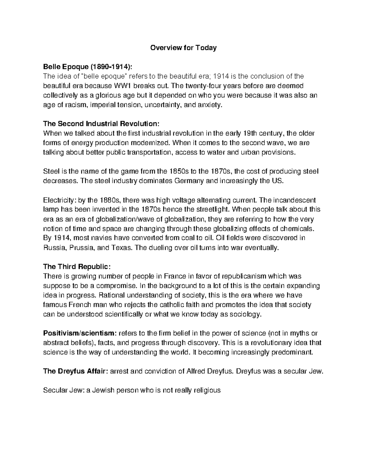 09.30.2021 Class Notes - Overview for Today Belle Epoque (1890-1914 ...
