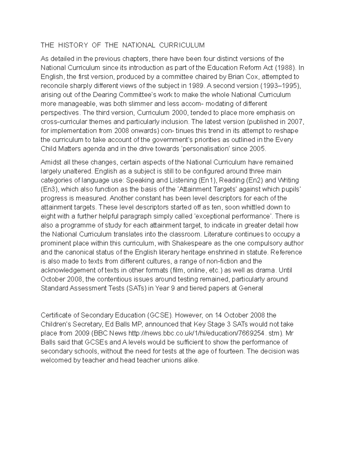 THE History OF THE National Curriculum - THE HISTORY OF THE NATIONAL ...