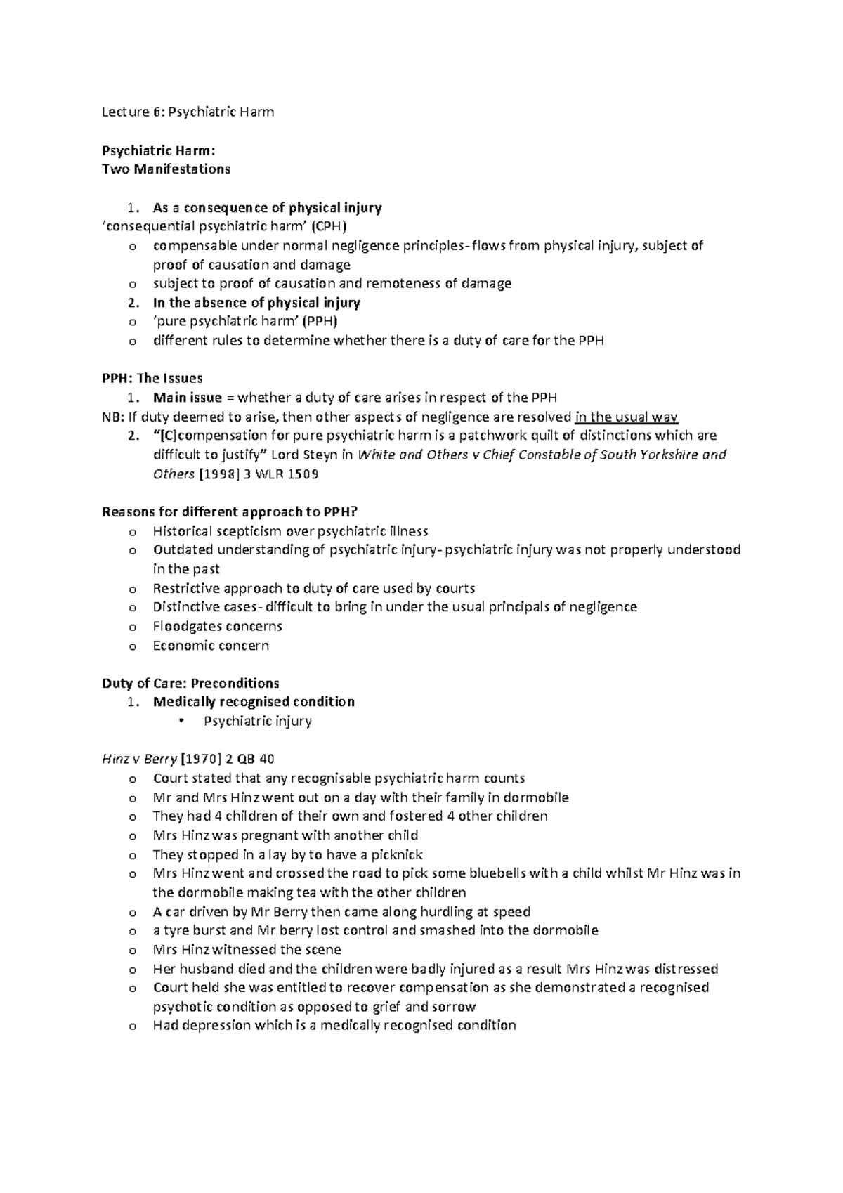 Lecture 6 Psychiatric Harm Lecture 6 Psychiatric Harm Psychiatric