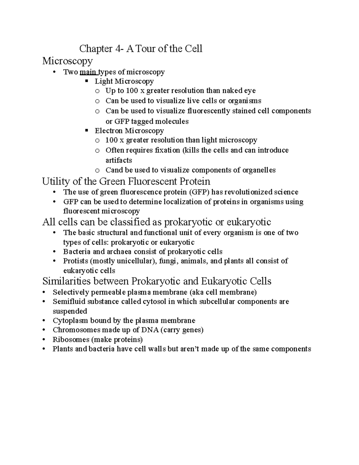 Chapter 4- Bio Notes - Chapter 4- A Tour of the Cell Microscopy Two ...