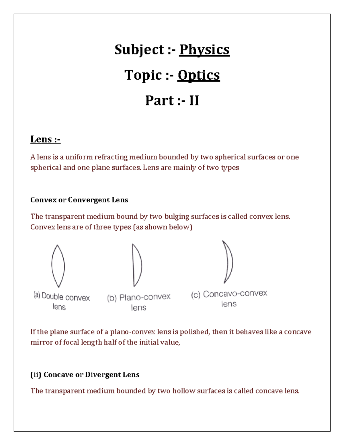 Optics part2-class notes - Subject :- Physics Topic :- Optics Part ...
