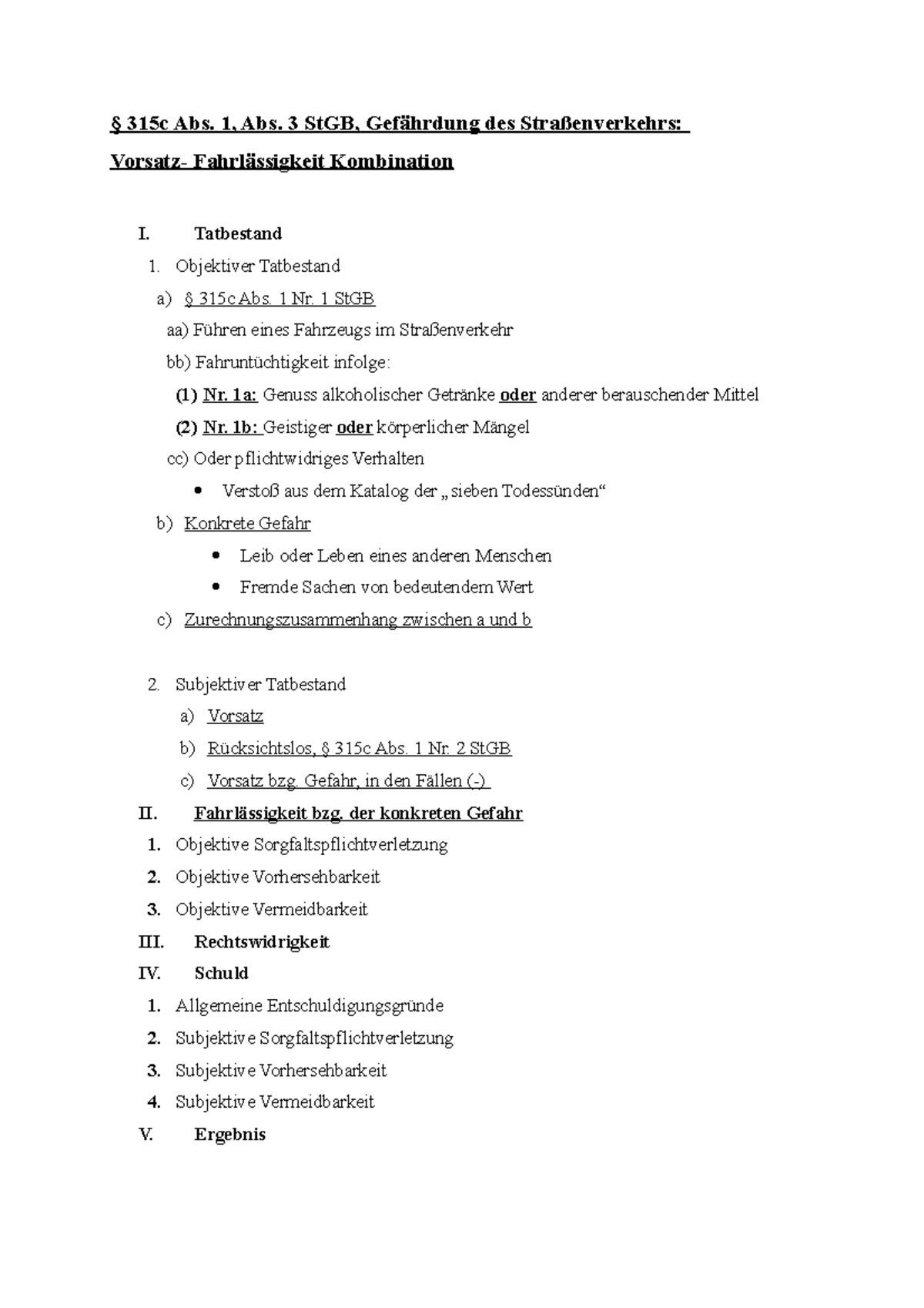 Schema § 315c Abs. 3 St GB - § 315c Abs. 1, Abs. 3 StGB, Gefährdung des ...