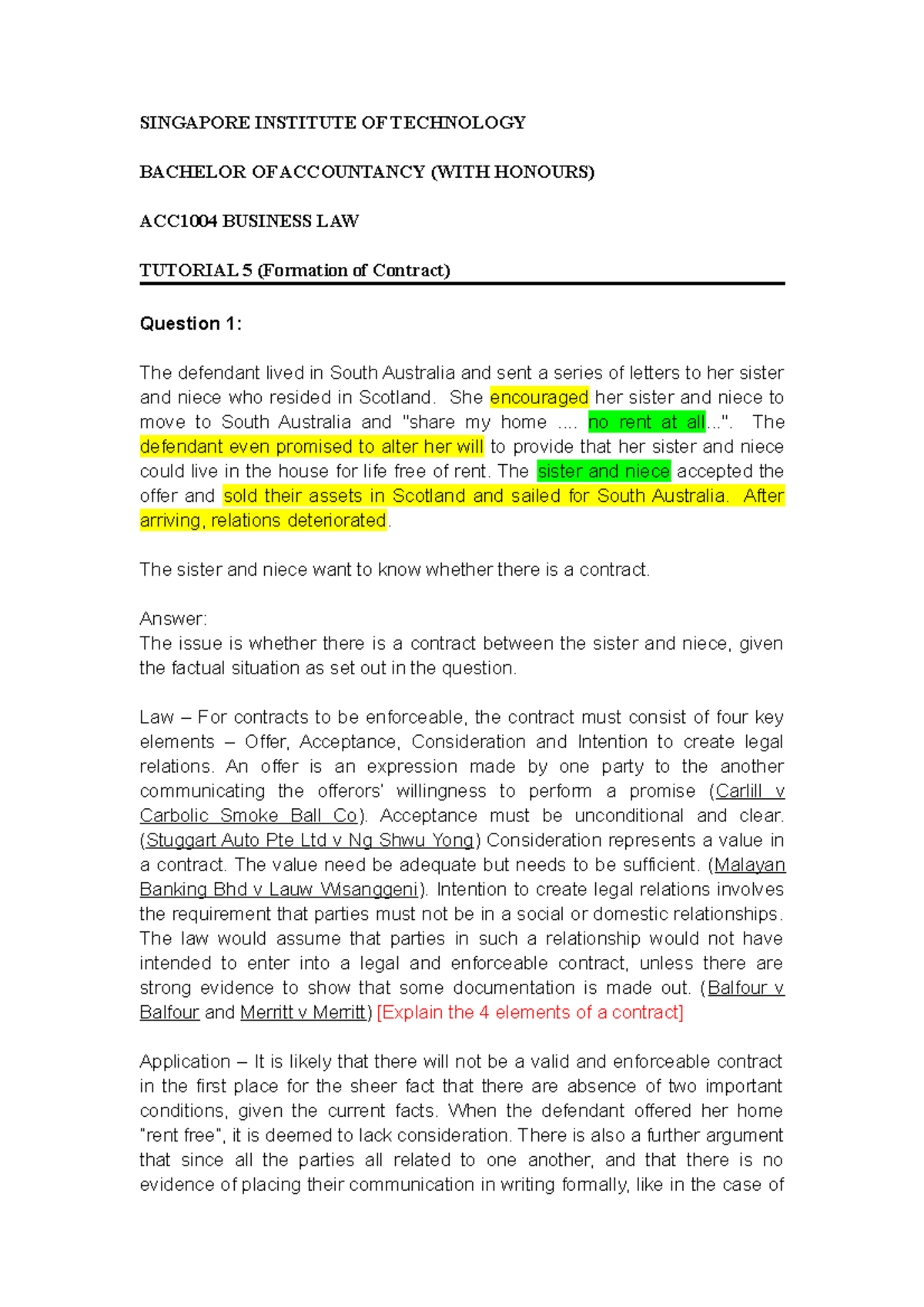 SIT.Tutorial.5 (Formation of Contract) with answers - SINGAPORE ...