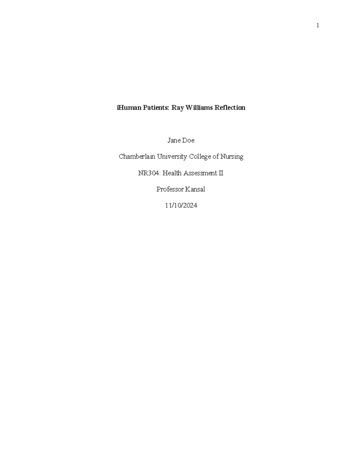 NR304 i Human Reflection Template - 1 iHuman Patients: Ray Williams ...