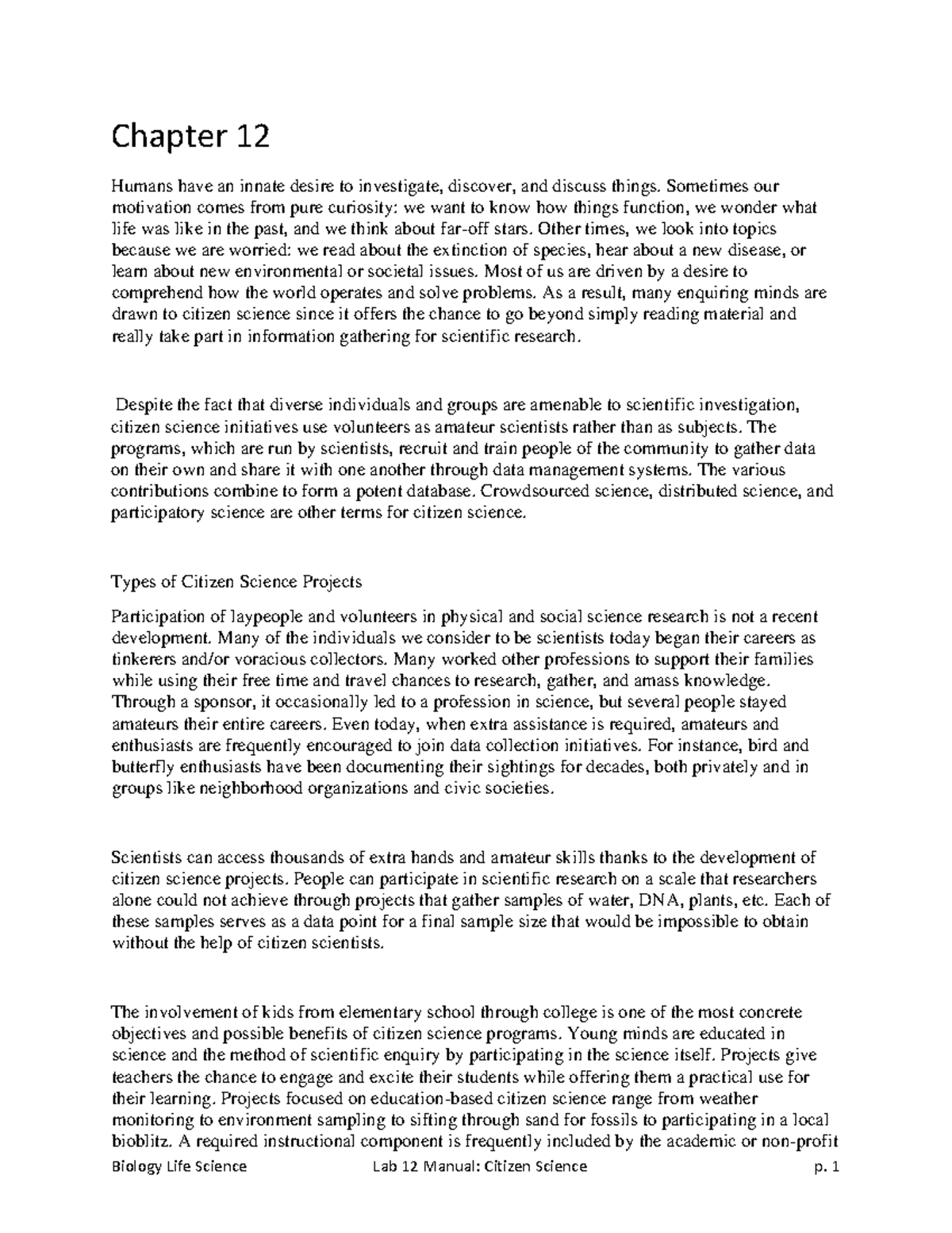 Chapter 12 - lecture notes - Biology Life Science Lab 12 Manual ...