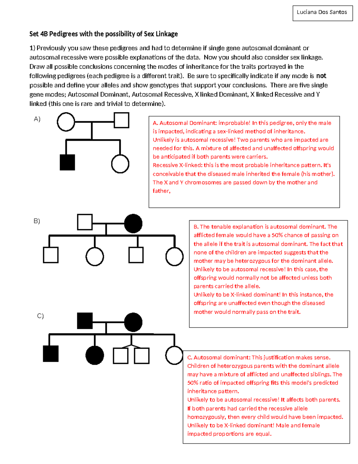 Problem Set 4B Pedigrees with X linked - Set 4B Pedigrees with the ...