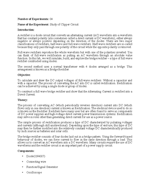 EEE - EEE - e Lab Report Top Sheet Experiment No: 04 Experiment Name: Study of Diode Clipping ...