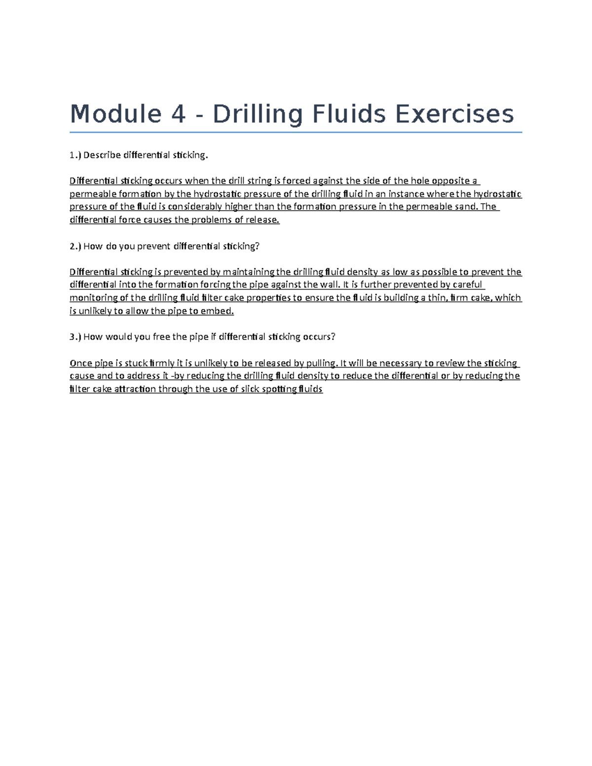 Advanced Drilling Module 4 Exercises - Module 4 - Drilling Fluids ...