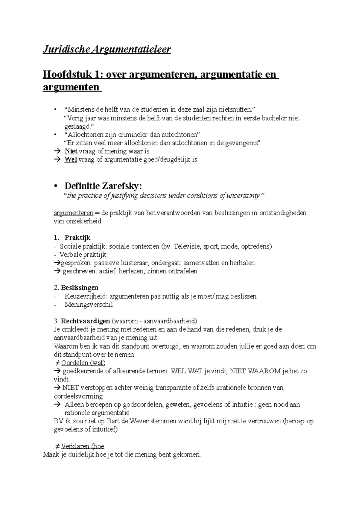 Juridische Argumentatieleer - Juridische Argumentatieleer Hoofdstuk 1 ...