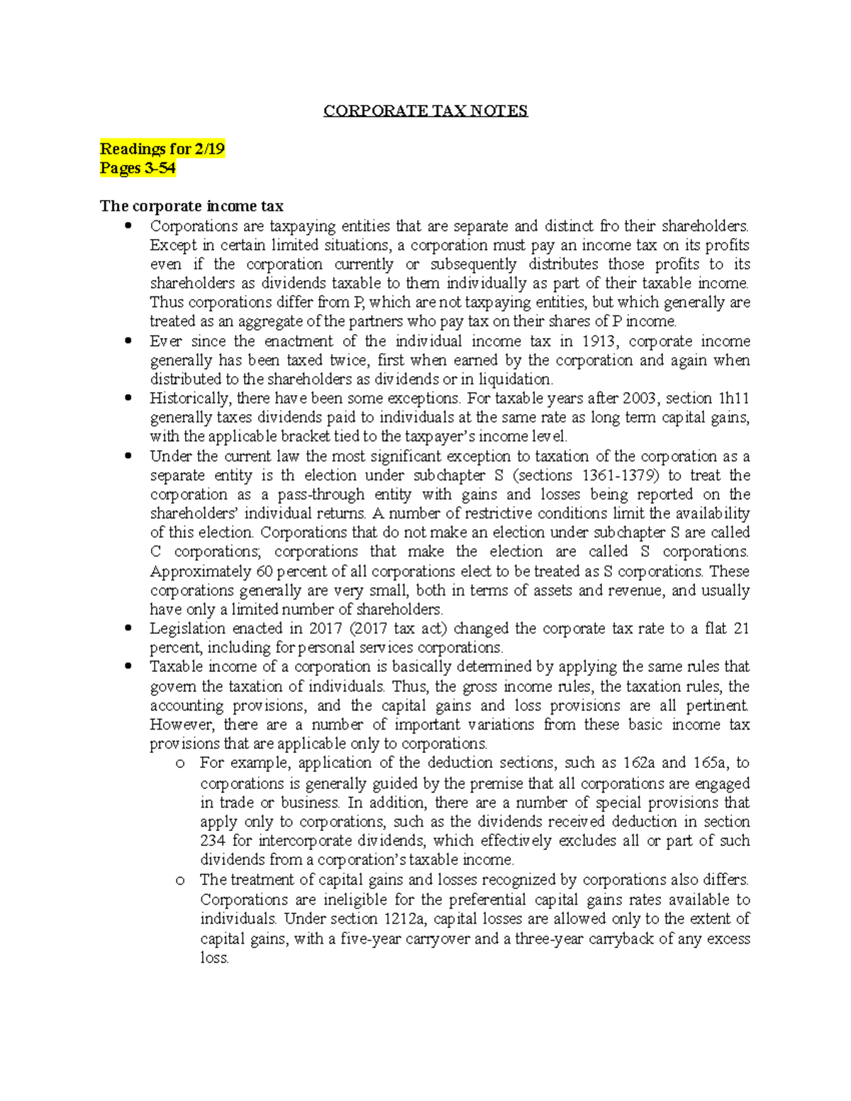 Corporate Tax Notes - Studocu