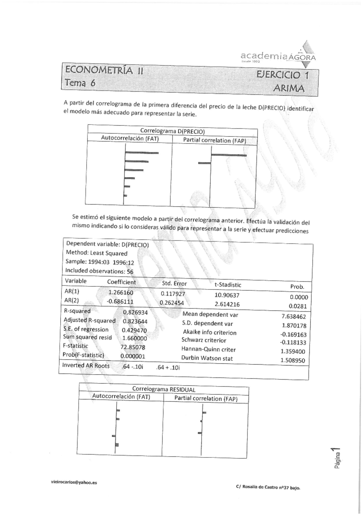 Tema 6. Arima. 4. Ejercicios[ 21774 ] - Econometria - Studocu