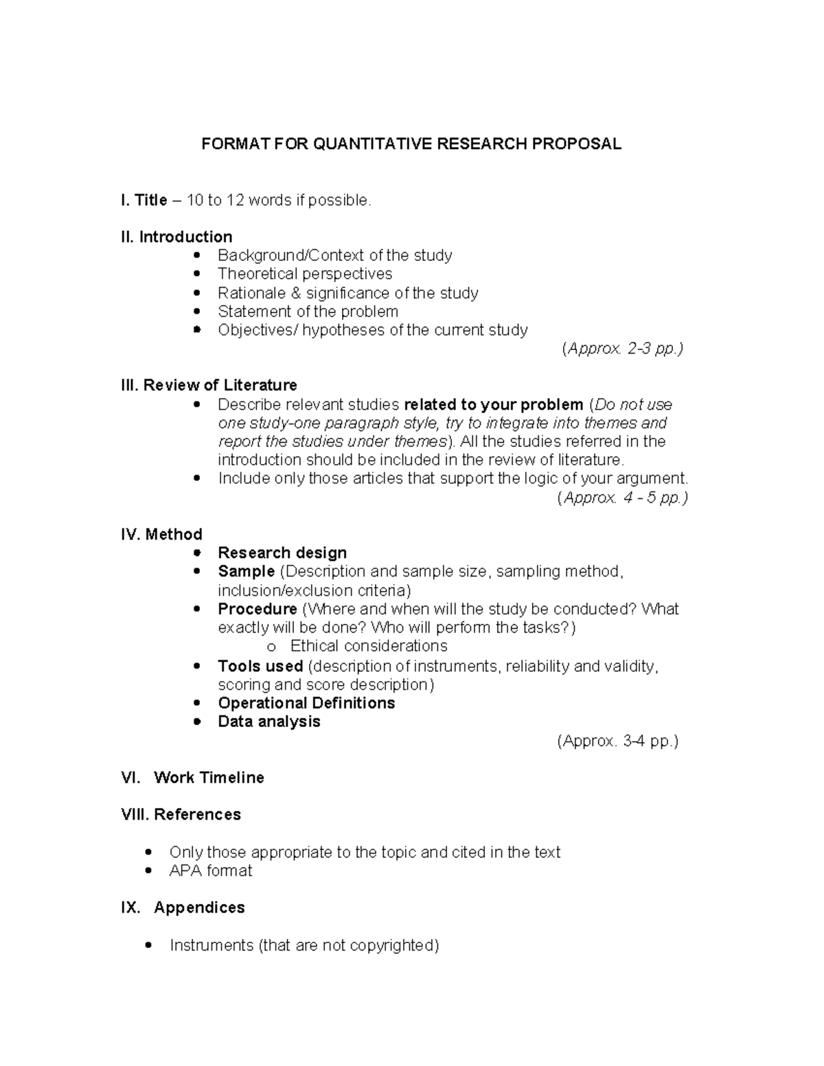Format for Quantitative Proposal - FORMAT FOR QUANTITATIVE RESEARCH ...