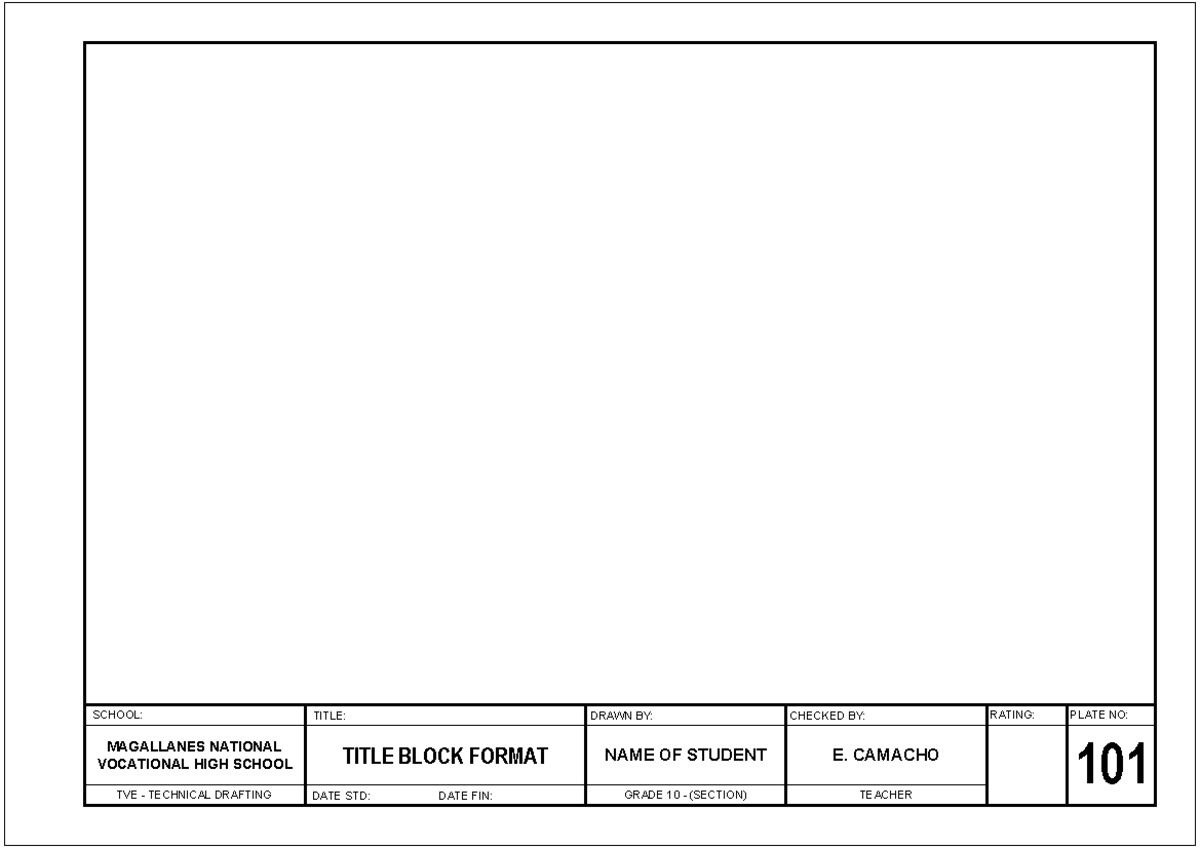 Plate No. 1 Title Block Format - TVE - Technical Drafting - SCHOOL ...