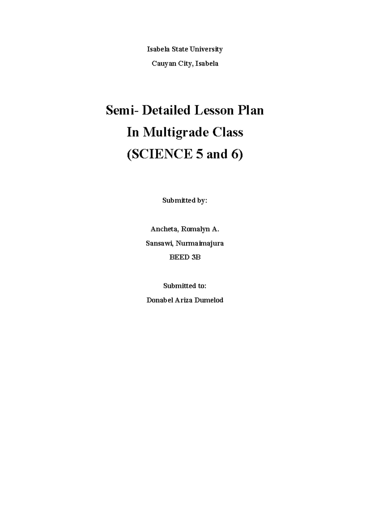Final SEMI Detailed Lesson PLAN Multigrade 1 3 1 - Isabela State ...