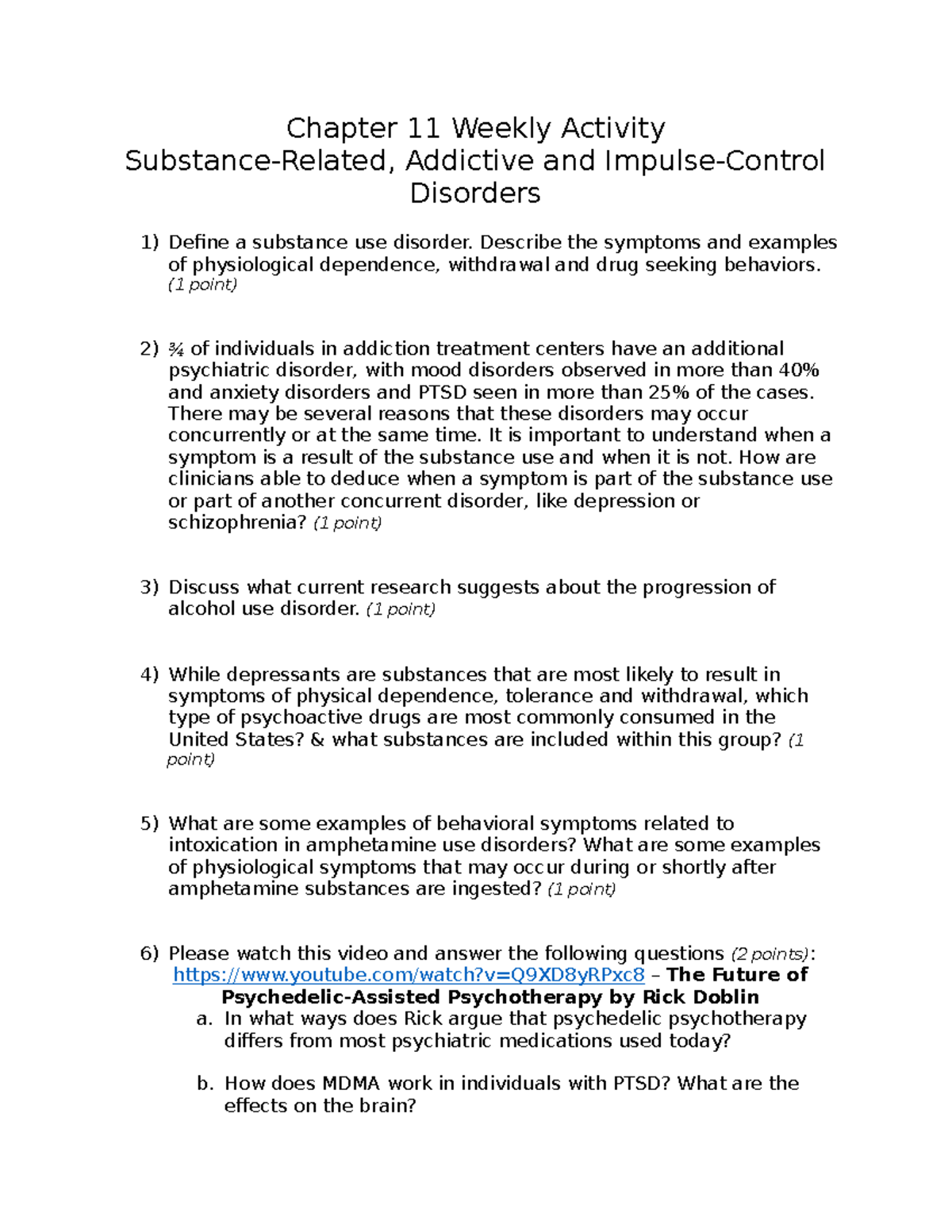 Chapter 11 Weekly Activity - revised - Chapter 11 Weekly Activity Substance-Related, Addictive ...
