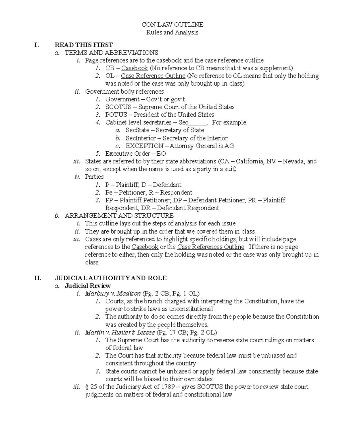 269400197 Con Law Outline Rules and Analysis - Rules and Analysis I ...