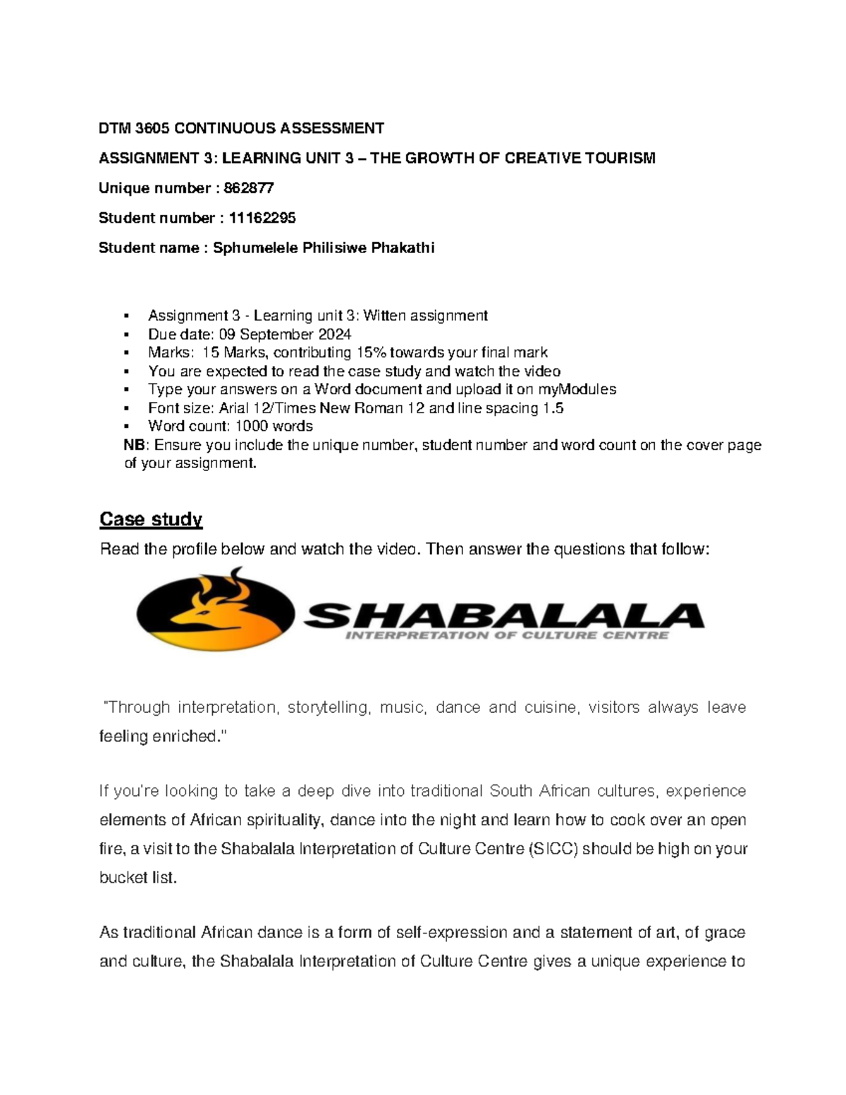 DTM3605 assessment 3 - DTM 3605 CONTINUOUS ASSESSMENT ASSIGNMENT 3: LEARNING UNIT 3 – THE GROWTH ...