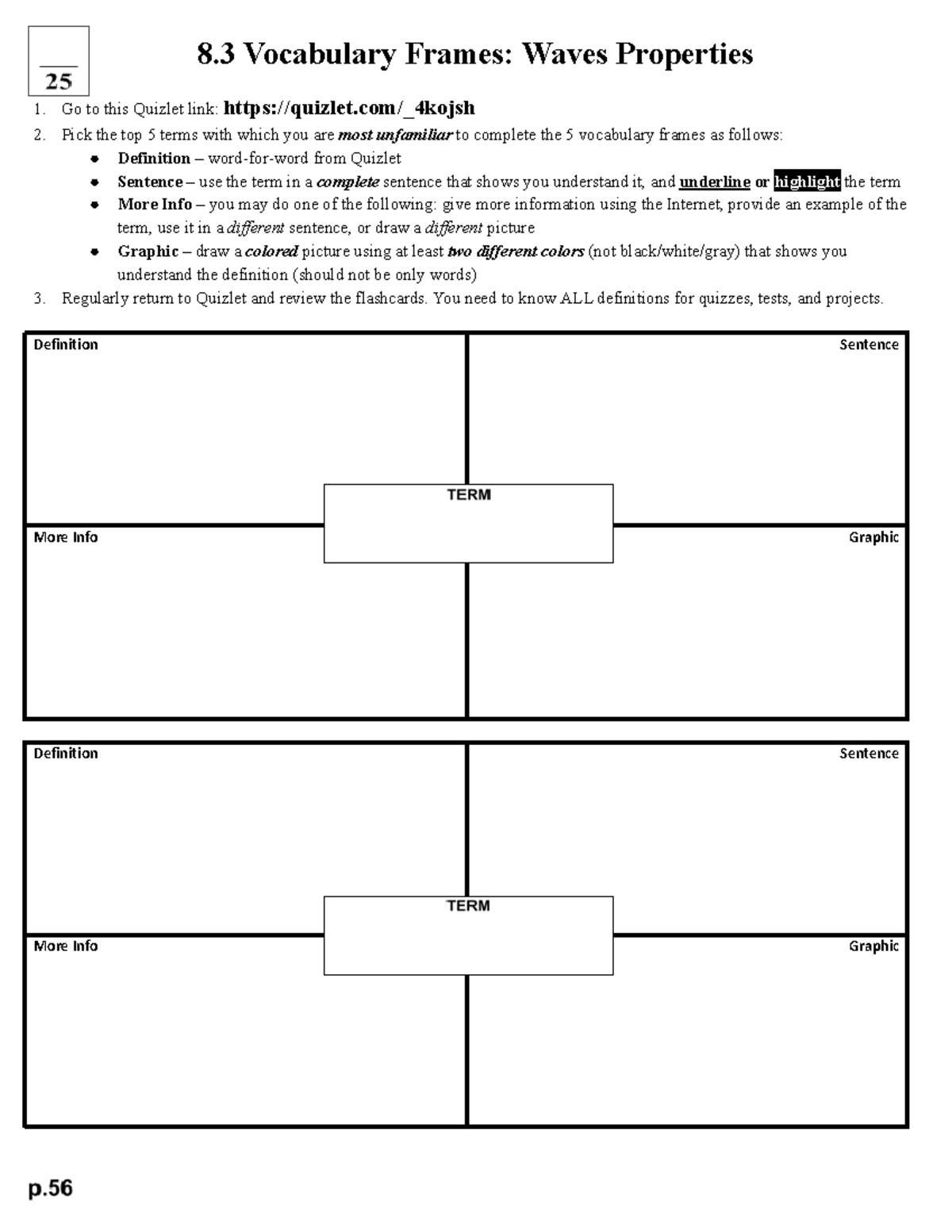 8.3 Vocab Frames - notes - 8 Vocabulary Frames: Waves Properties 1. Go ...