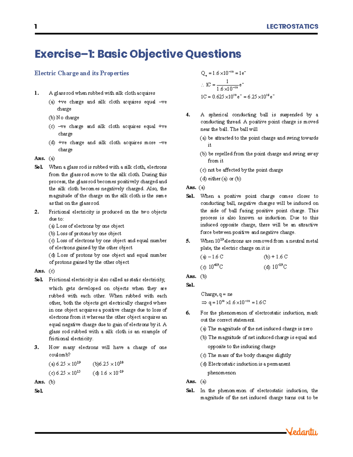 Electrostatics Exercise – 1 - 1 LECTROSTATICS Exercise–1: Basic ...