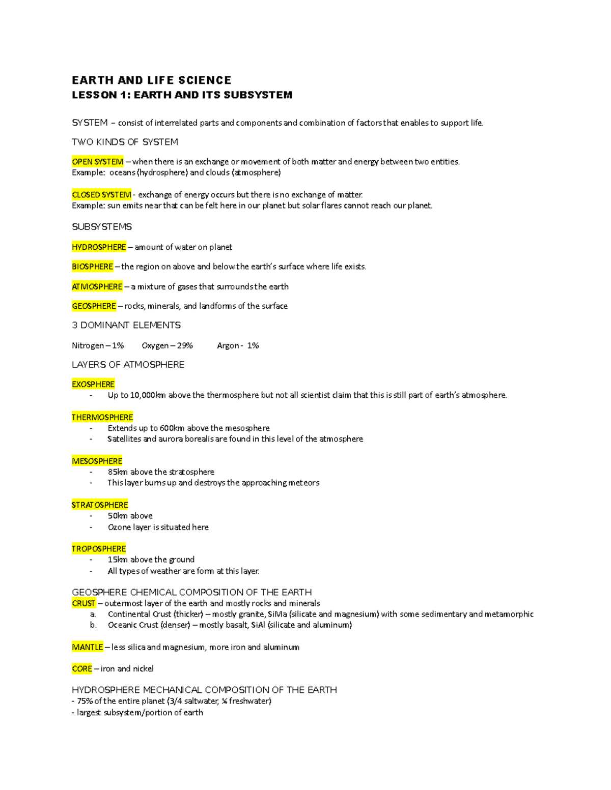 Earth- Science - all infos are in pdf - EARTH AND LIFE SCIENCE LESSON 1 ...