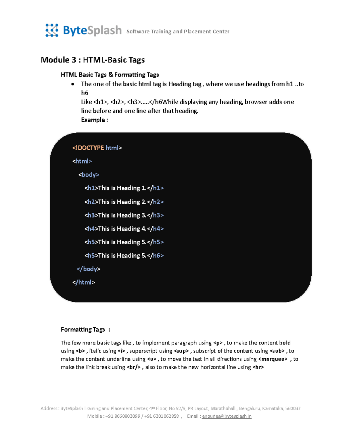 Module 3 Angular - HTML Notes - Address : ByteSplash Training and ...