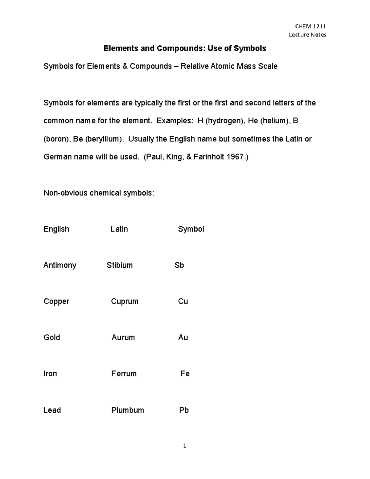 2021 CHEM 1211 Principles of Chem I Lecture Notes Elements Compounds ...