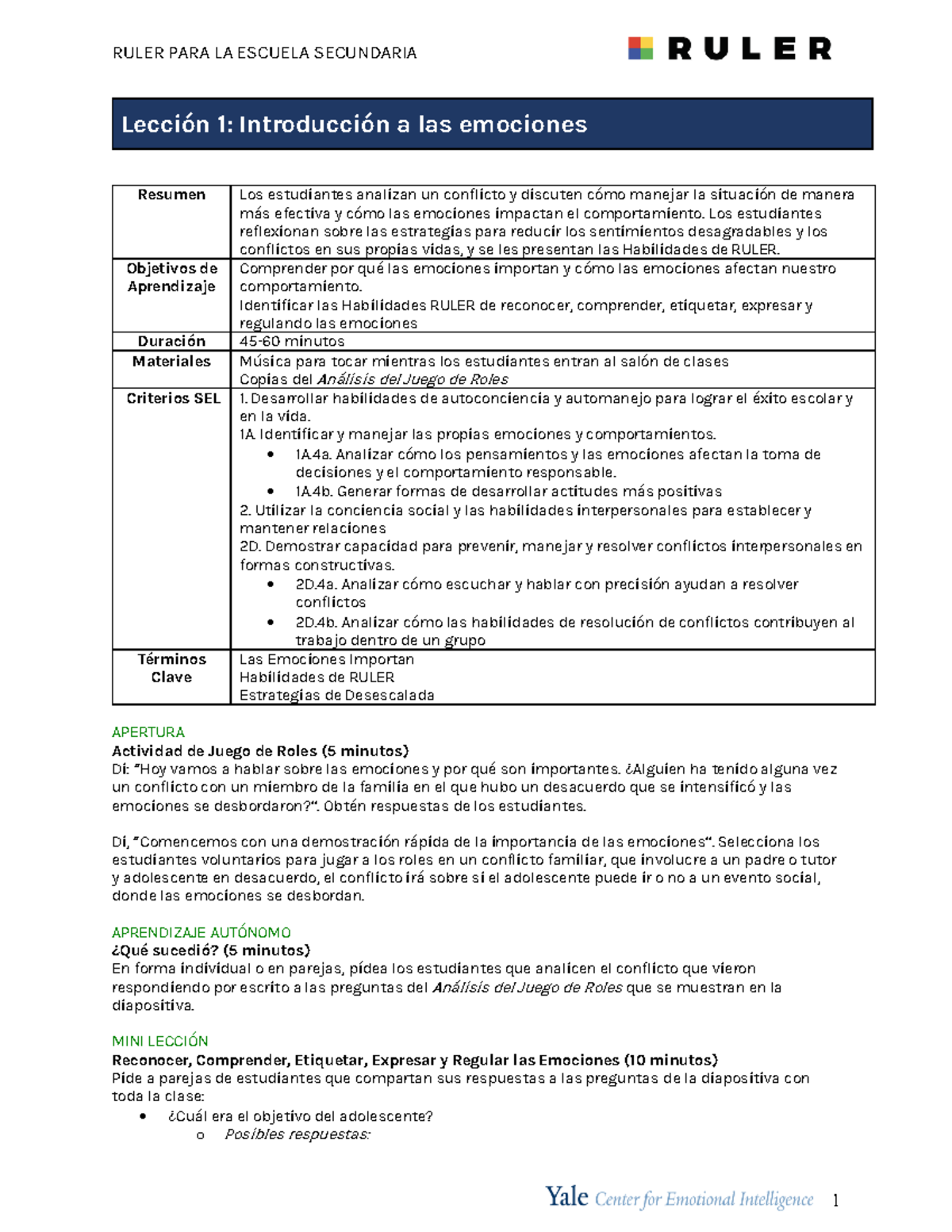 Ruler for HS Yr 1 Lessons - Lección 1: Introducción a las emociones ...