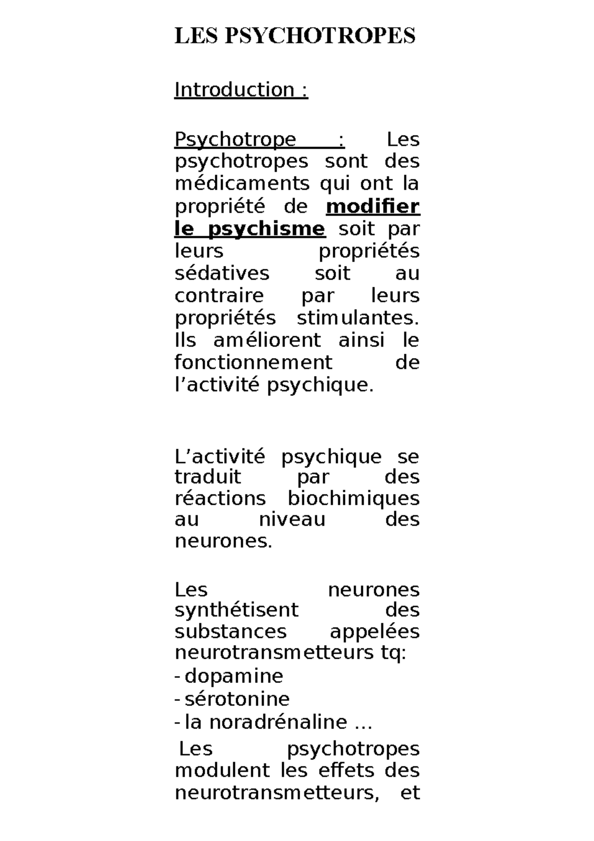 Pyschotropes Anxiolytiques - LES PSYCHOTROPES Introduction ...