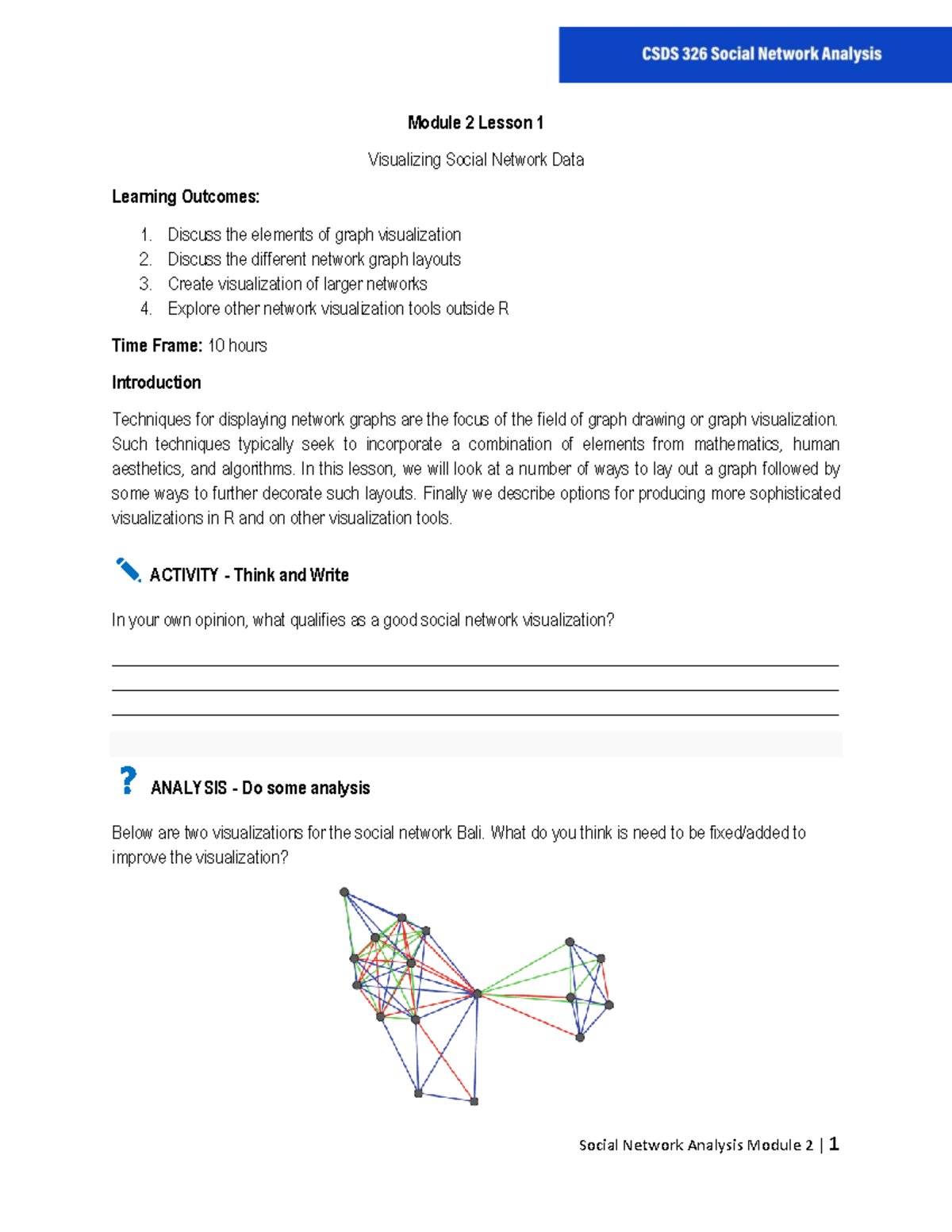 Module 2 Lesson 1 Visualizing Social Network Data Module 2 Lesson 1 Visualizing Social